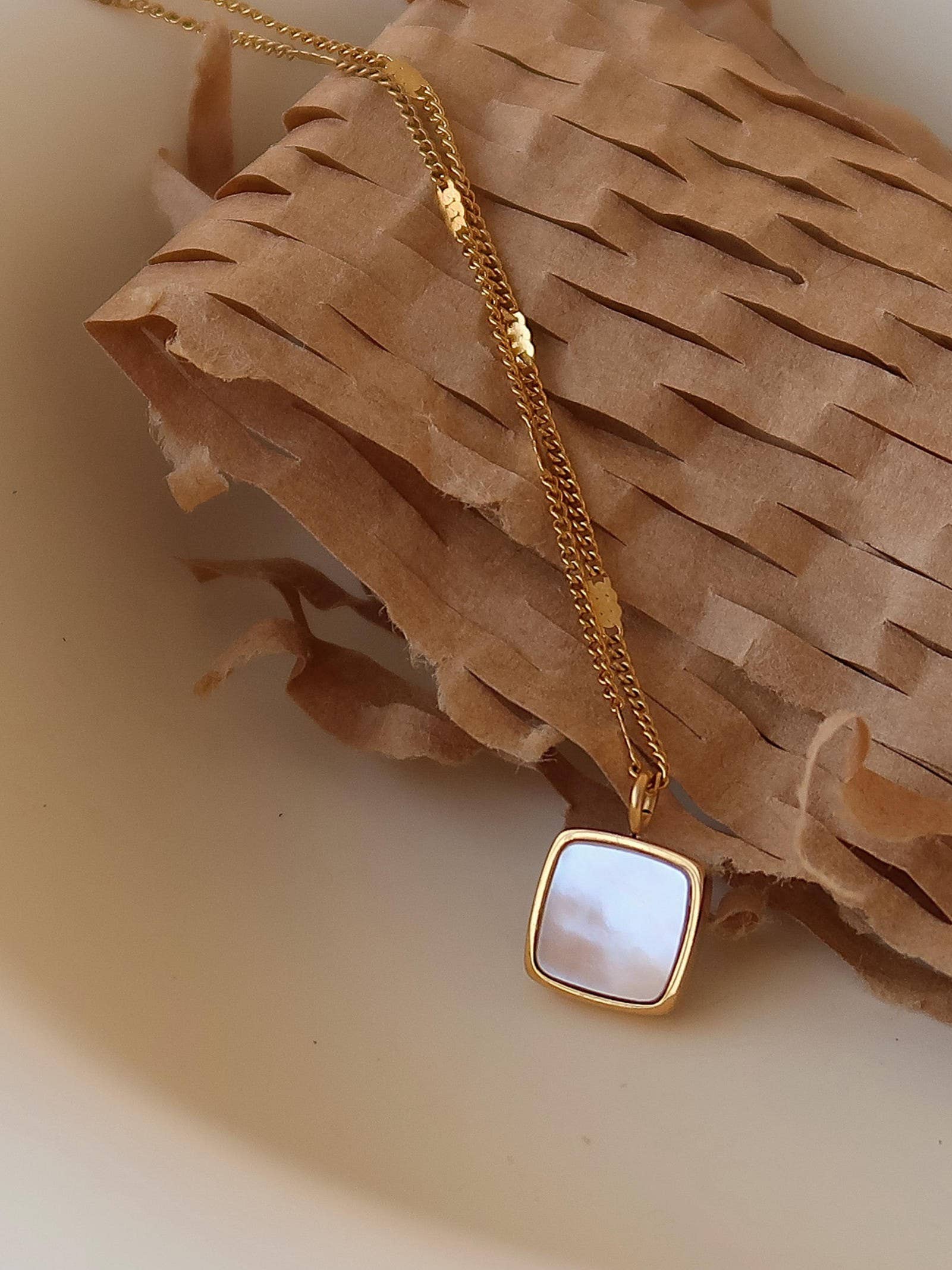 Felicity 18K Gold Non-Tarnish Shell Square Necklace – Finery